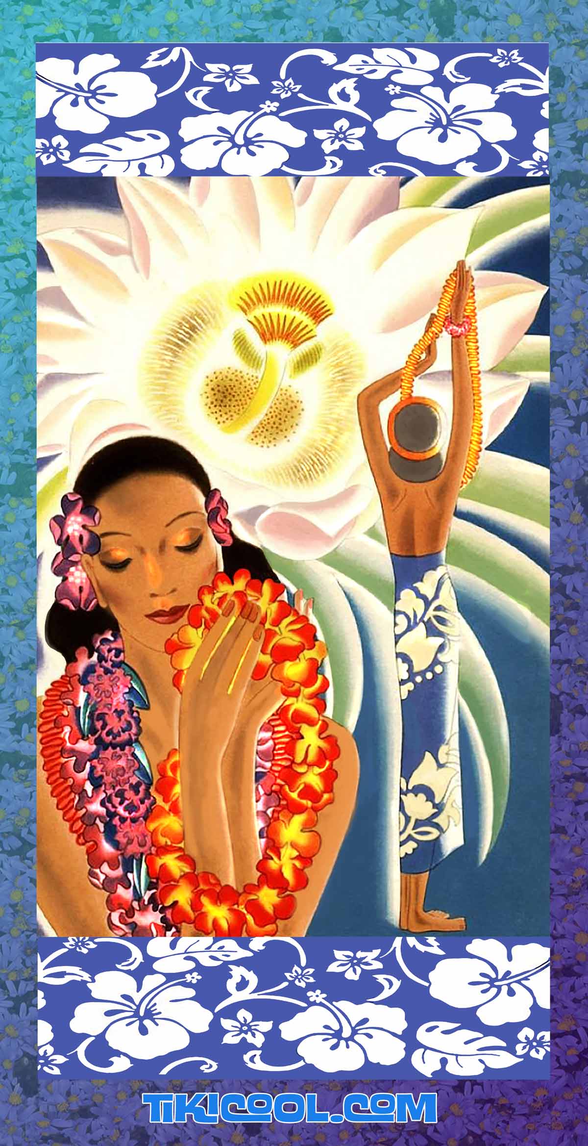 Retro Hawaiian Lotus Lei Print Beach & Bath Towel | TikiCool
